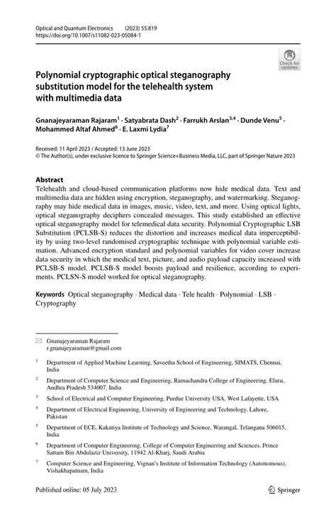 Pdf Polynomial Cryptographic Optical Steganography Substitution Model For The Telehealth