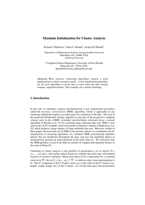 pdf maximin initialization for cluster analysis