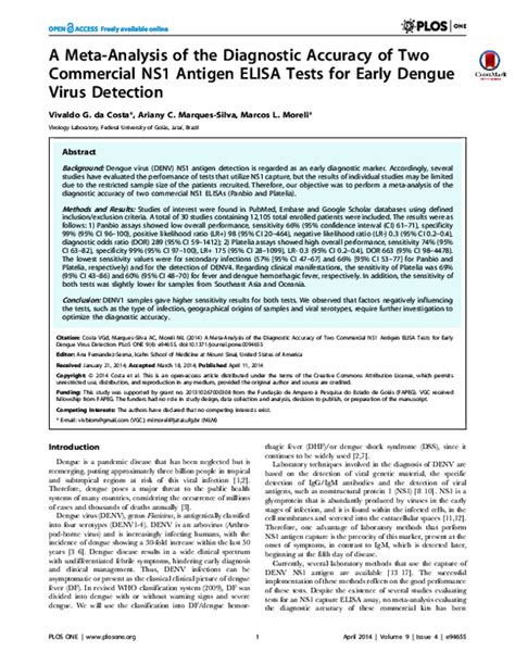 Pdf A Meta Analysis Of The Diagnostic Accuracy Of Two Commercial Ns1 Antigen Elisa Tests For