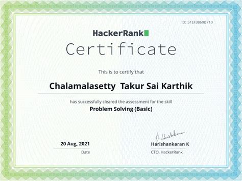 Chalamalasetty Takur Sai Karthik On Linkedin Hackerrank