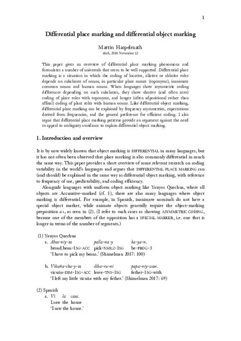 Pdf Differential Place Marking And Differential Object Marking