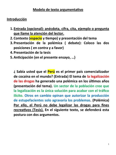 Modelo De Texto Argumentativo Corregido Pdf Comercio Ilegal De Drogas