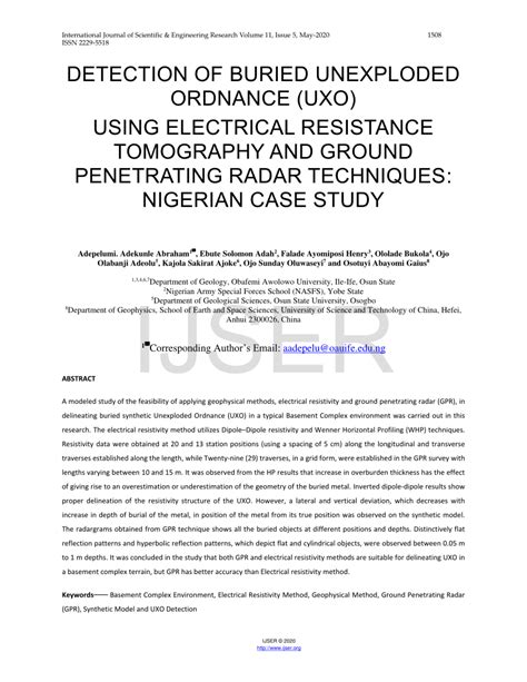 Pdf Detection Of Buried Unexploded Ordnance Uxo Using Electrical Resistance Tomography And