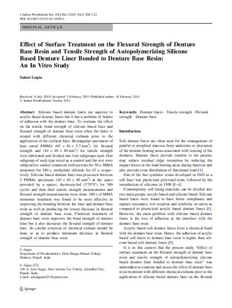 Pdf Effect Of Surface Treatment On The Flexural Strength Of Denture Base Resin And Tensile