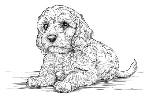 Cockapoo Puppy Pet Coloring Page Illustration Premium Ai Generated Image