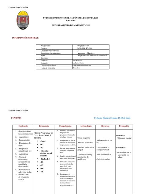 Plan De Clase Programación Mm 314 Pdf Programación De Computadoras