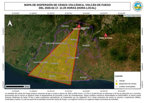 Mapa De DispersiÓn De Ceniza VolcÁnica VolcÁn De Fuego Del 17 De Febrero De 2026 11 25 Horas