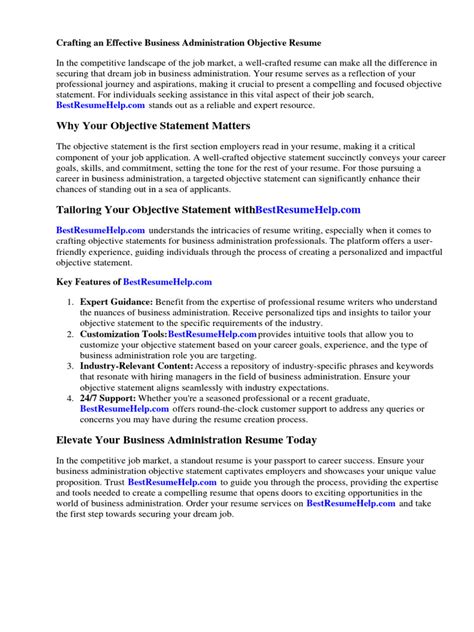 Business Administration Objective Resume Pdf Résumé Cookie