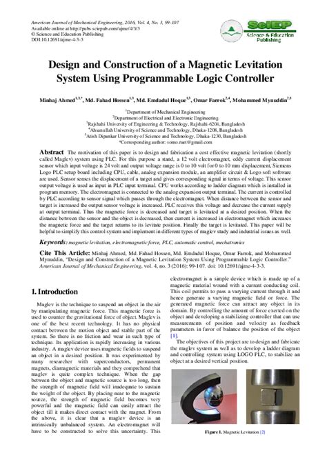 pdf design and construction of a magnetic levitation system using