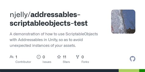 github njelly addressables scriptableobjects test a demonstration of