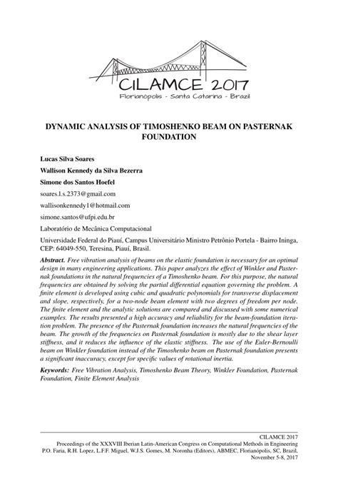 Pdf Dynamic Analysis Of Timoshenko Beam On Pasternak Foundation