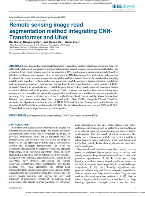 Pdf Remote Sensing Image Road Segmentation Method Integrating Cnn
