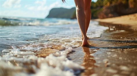 Premium Photo Closeup Of Woman Feet Walking On Sand Beach