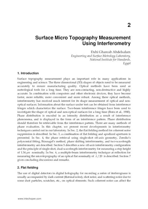 Pdf Surface Micro Topography Measurement Using Interferometry · Surface Micro Topography