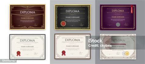 9 디플로마 또는 인증서 디자인 템플릿의 큰 세트 인쇄 준비가 완료되었습니다 벡터 길로쉐에 대한 스톡 벡터 아트 및 기타 이미지