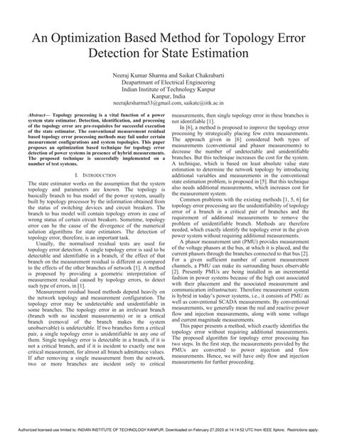 Pdf An Optimization Based Method For Topology Error Detection For