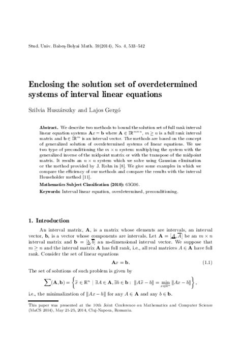 Pdf Enclosing The Solution Set Of Overdetermined Systems Of Interval