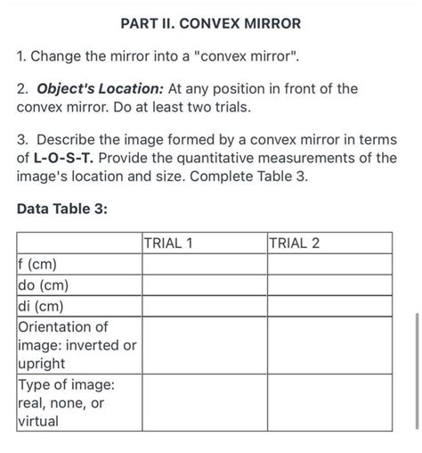 Solved PART II CONVEX MIRROR Change The Mirror Into A Chegg