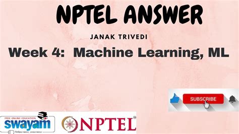 Machine Learning Ml Week 4 Assignment Solution Nptel 2024 Swayam 2024 Youtube