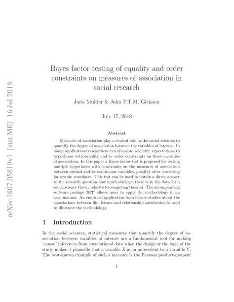 bayes factor testing of equality and order constraints on measures of