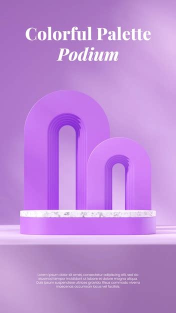 Подиум из белого мрамора в портрете фиолетовая стена и фон арки 3d визуализация изображения