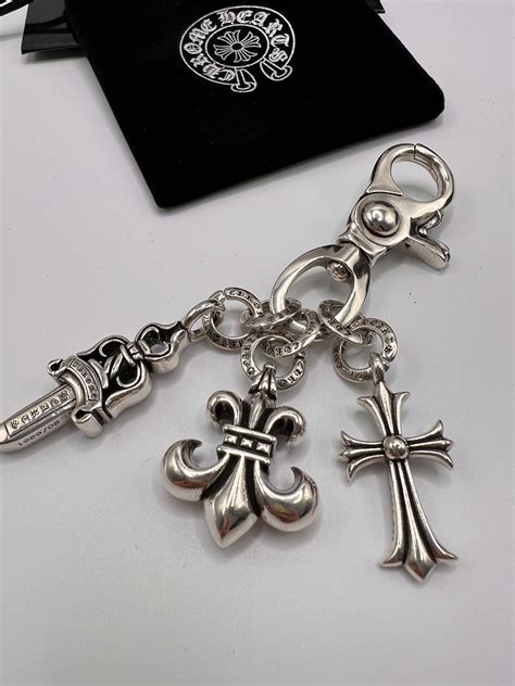 Fancy Link Key Chain With Cross And Dagger Key Ring Chrome Hearts