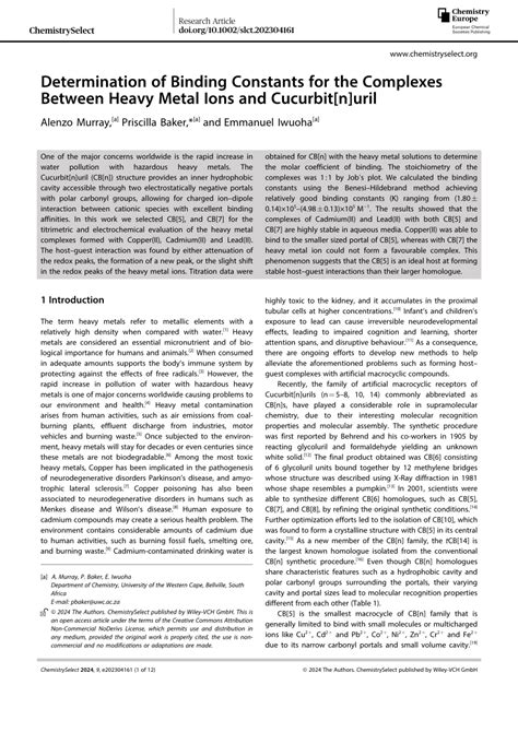 Pdf Determination Of Binding Constants For The Complexes Between