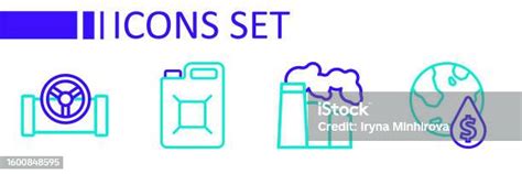 달러 기호가 있는 라인 오일 드롭 가스 산업 공장 휘발유 캐니스터 및 파이프 밸브 아이콘을 설정합니다 벡터 가격에 대한 스톡 벡터 아트 및 기타 이미지 Istock