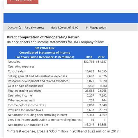 [solved] direct computation of nonoperating return balance sheets and