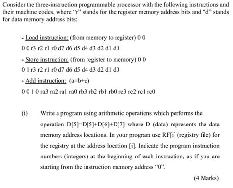 Solved Consider The Three Instruction Programmable Processor