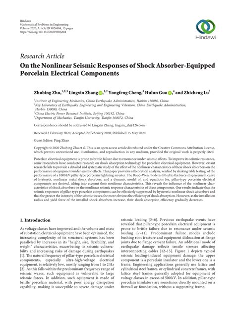 Pdf On The Nonlinear Seismic Responses Of Shock Absorber Equipped Porcelain Electrical Components
