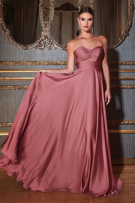 Sage Cinderella Divine 7496 Long Satin Strapless Keyhole Formal Dress