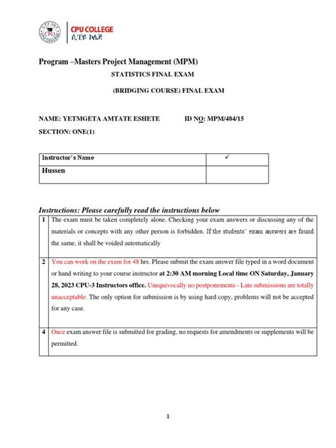 Statistics Final Exam Mpm Answer Sheet Pdf Sampling Statistics Statistics