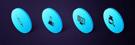 등분성 의학 병 및 알 약을 설정 모니터에 임상 기록 Dna 연구 검색 및 주사기 아이콘 벡터 0명에 대한 스톡 벡터 아트 및 기타 이미지 Istock