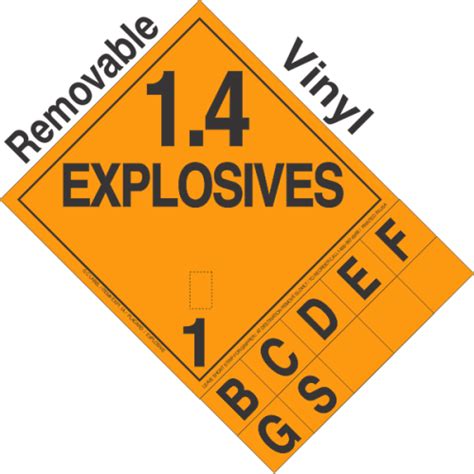Explosive Class 1 4 Tabbed Removable Vinyl Dot Placard