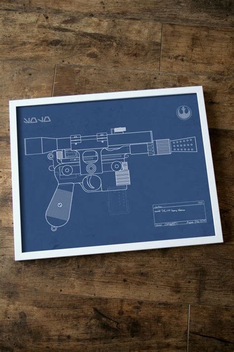 Star Wars Han Solos Blaster Blueprint Poster Print Only Etsy Han