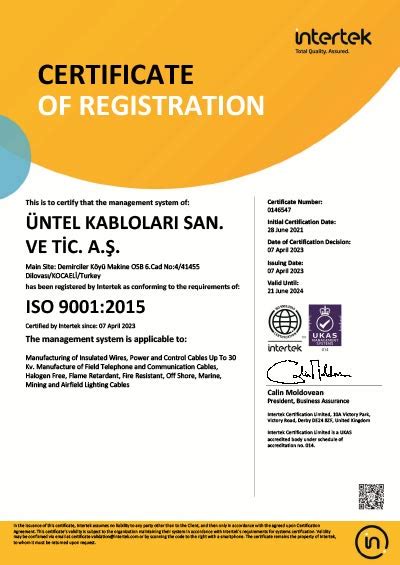 Kalite Sistem Sertifikaları Enerji Kablo