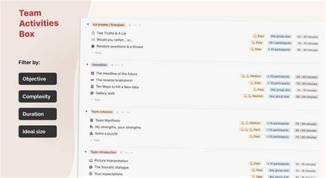 team activities box notionhub