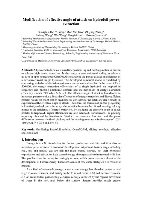 Pdf Modification Of Effective Angle Of Attack On Hydrofoil Power Extraction