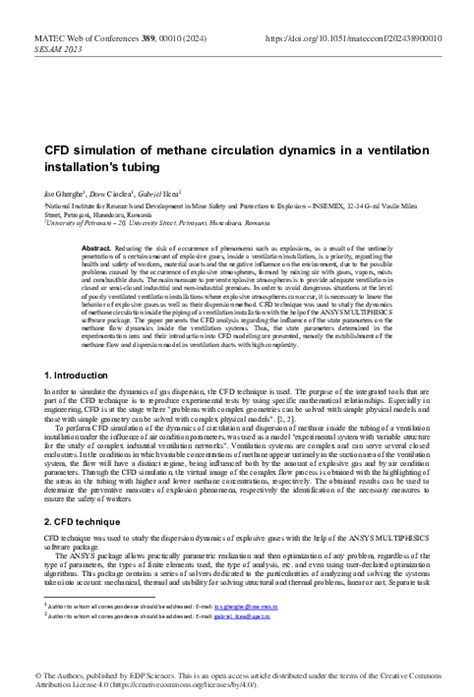 Pdf Cfd Simulation Of Methane Circulation Dynamics In A Ventilation Installations Tubing