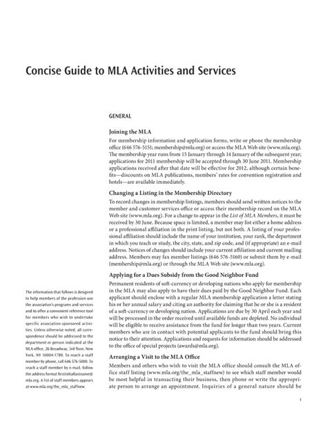 fillable online mla a concise guide to mla activities and services modern language fax