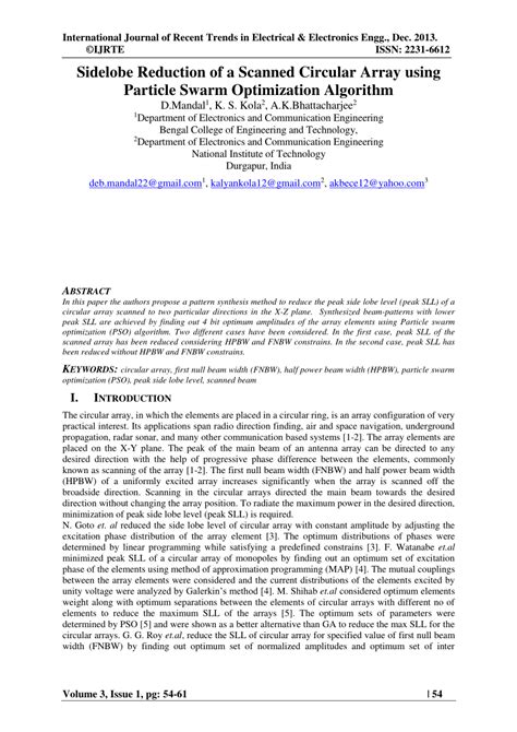 Pdf Sidelobe Reduction Of A Scanned Circular Array Using Particle Swarm Optimization Algorithm