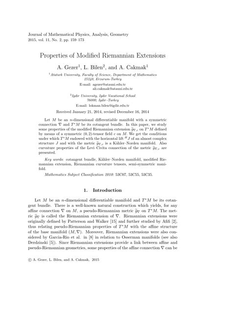 Pdf Properties Of Modified Riemannian Extensions