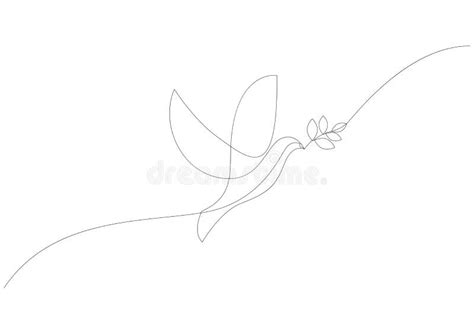 Continuous Line Concept Sketch Drawing Of Dove With Olive Branch Peace