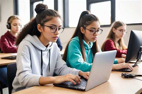 Premium Photo Female High School Student Learning Coding On Laptop