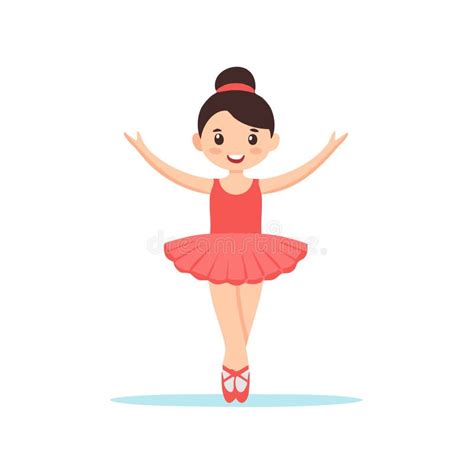 Cartoon Ballerina In Red Tutu Performing Ballet Dance Position With