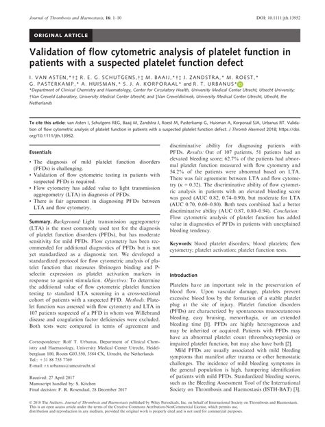 Pdf Validation Of Flow Cytometric Analysis Of Platelet Function In