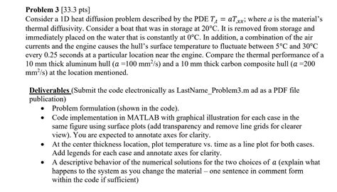 solved problem 3 [33 3 ﻿pts]consider a 1d heat diffusion