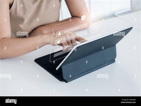 Cyber Security With Biometrics Authentication Technology Concept Safety Shield With Finger Scan