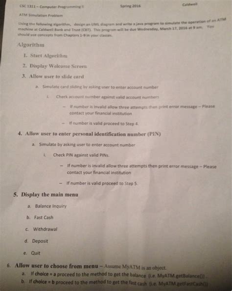 Solved Csc 1311 Computer Programming Spring 201t6 Atm